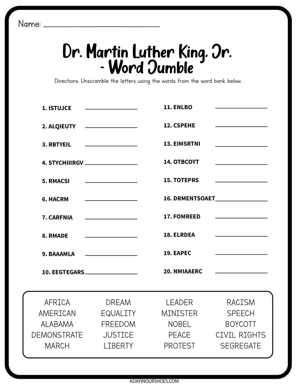 20 Free Printable MLK Activities for Kids